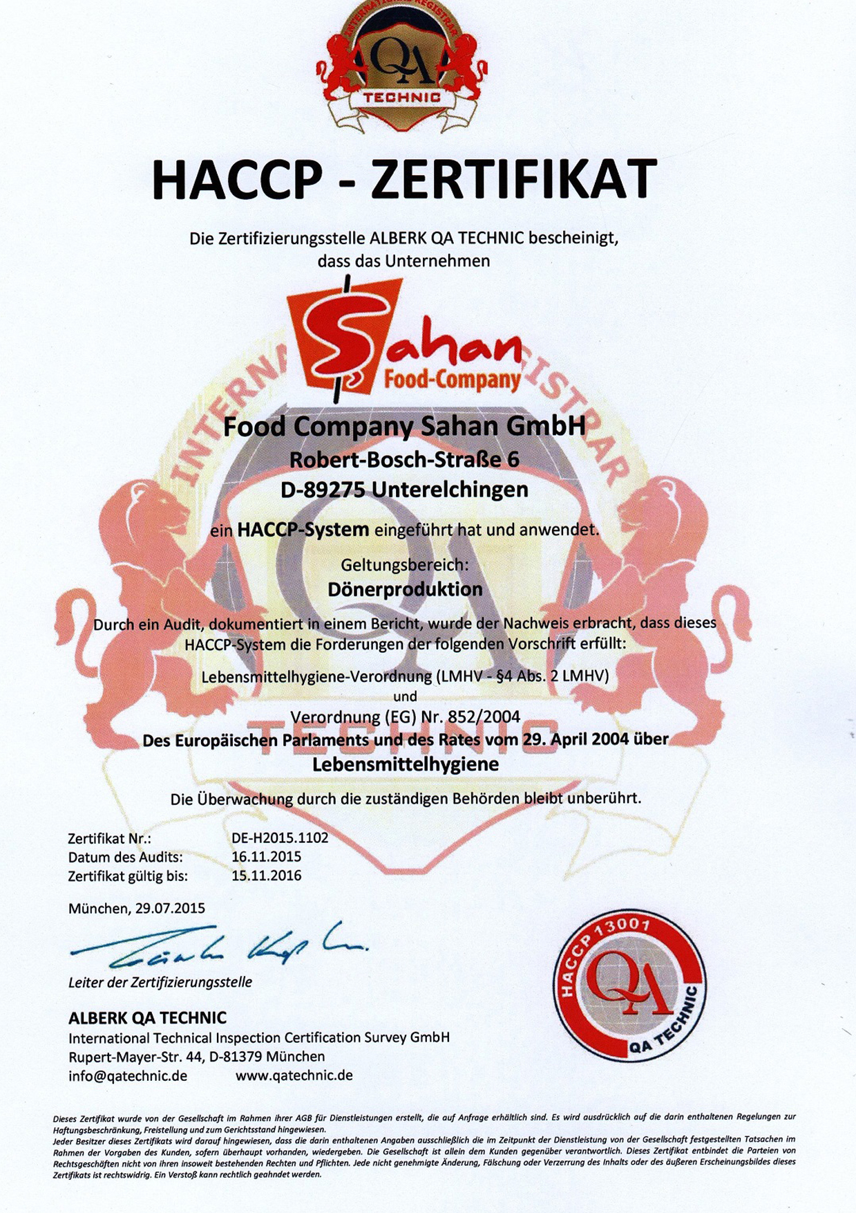 Qualität – Food Company Sahan